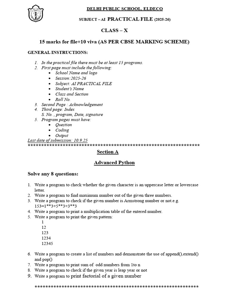 Class 10 AI Practical File 2025-26 | PDF | Smoke