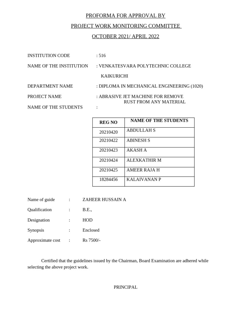 Mechanical Engineering Project Proforma | PDF | Engineering ...