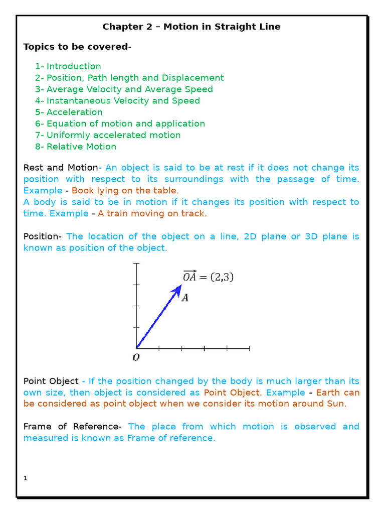 Motion in Straight Line: Key Concepts | PDF | Acceleration | Velocity