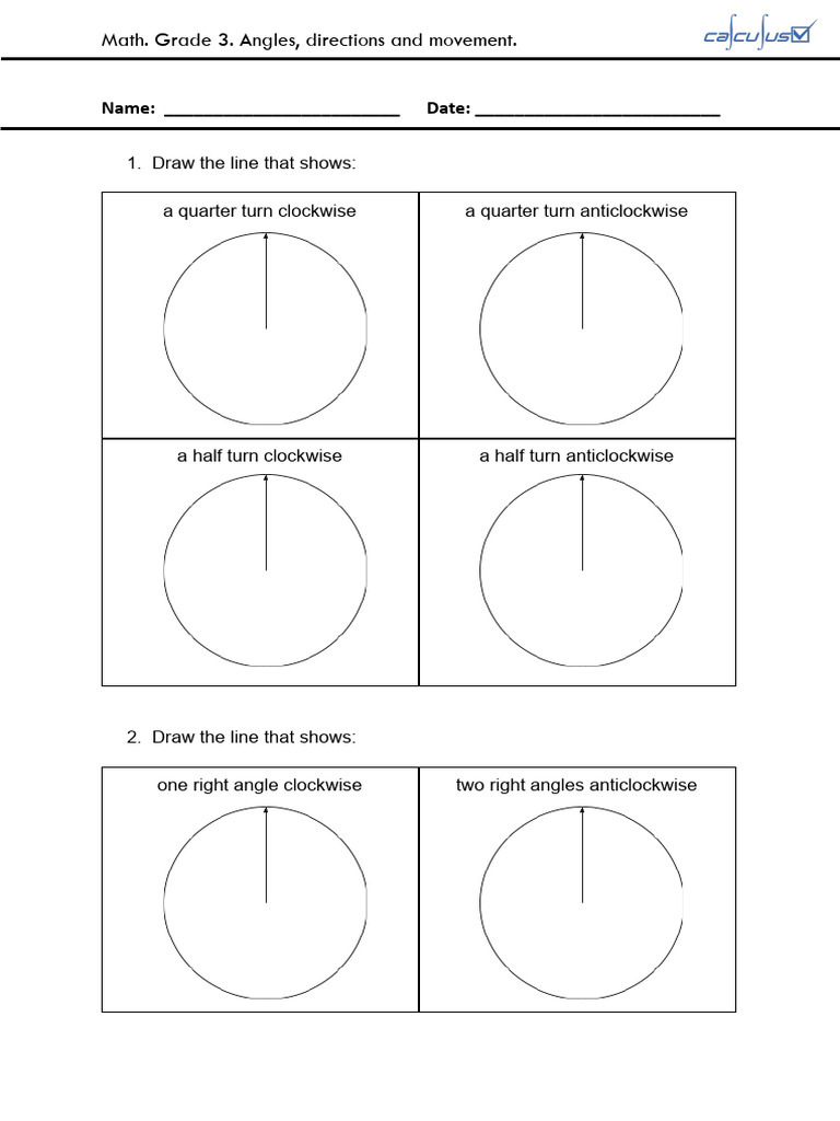 Grade 3 Angles and Directions Worksheet | PDF