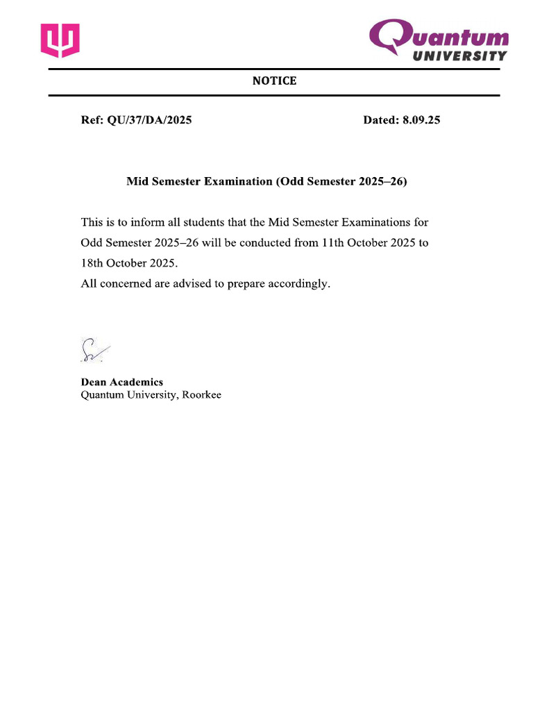 Mid Sem Dates | PDF