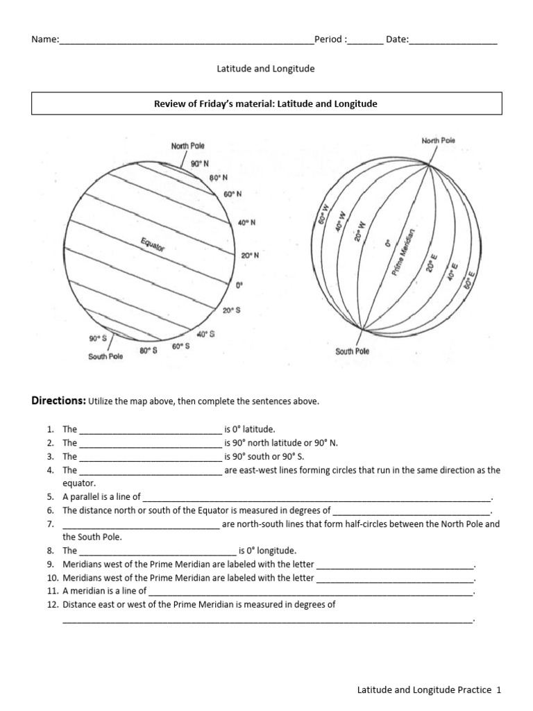 Latitude and Longitude Practice Guide | PDF | Latitude | Longitude