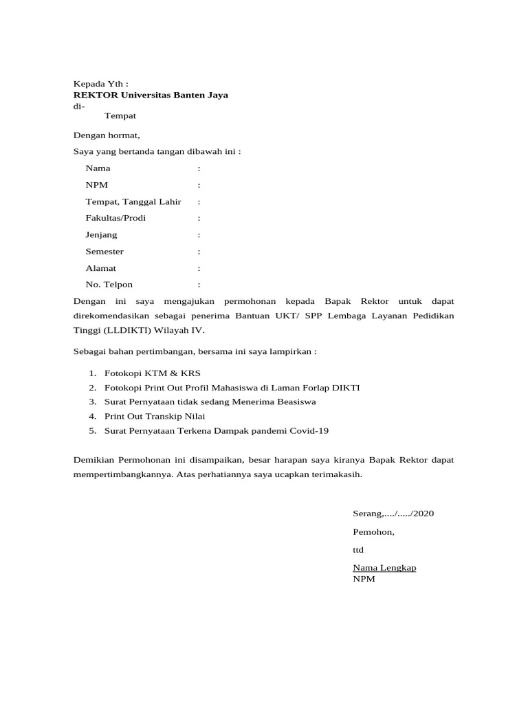 Surat Permohonan UKT | PDF