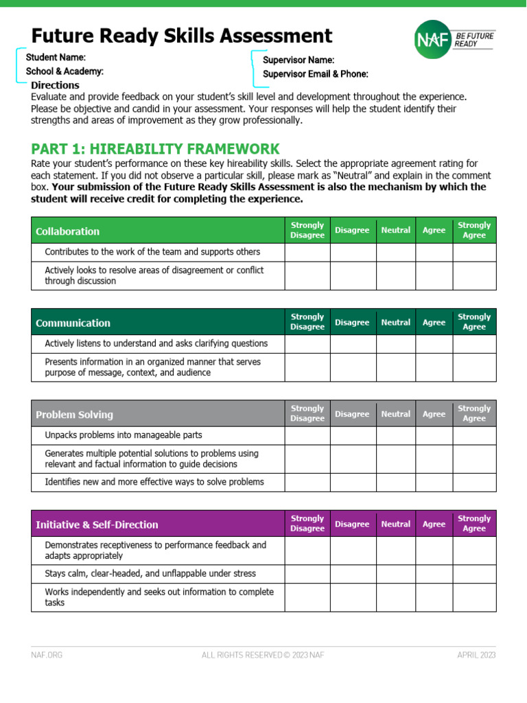 Supervisor Assessment Form NAF | PDF | Experience | Cognitive Science
