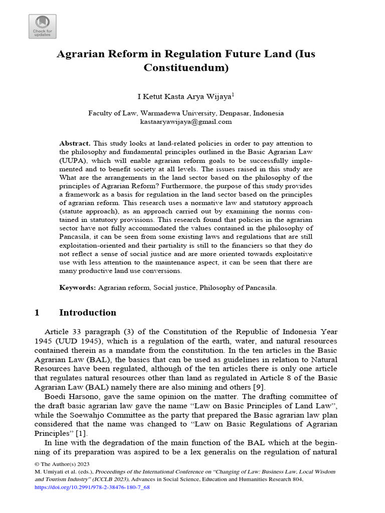 Agrarian Reform in Regulation Future Land (Ius Constituendum) | PDF ...