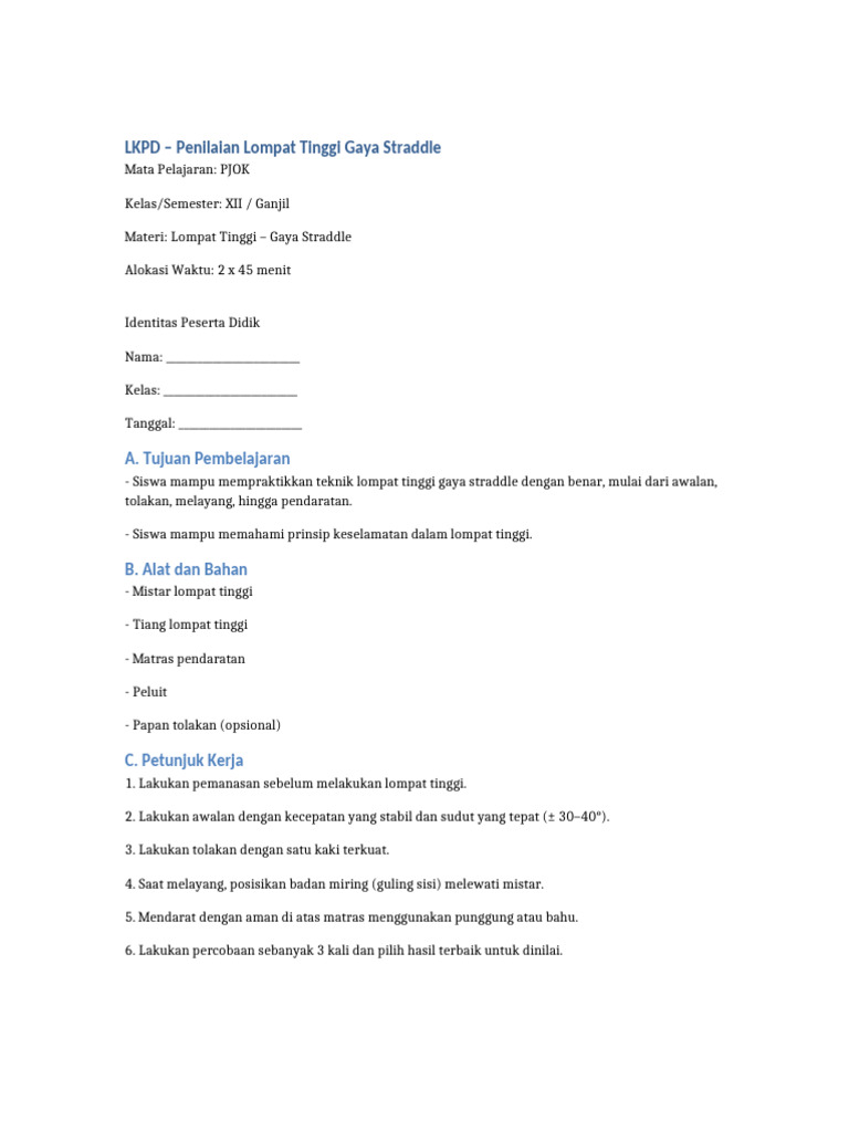 ? LKPD Lompat Tinggi Straddle | PDF