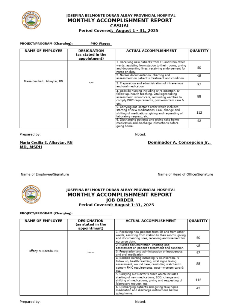 Monthly Accomplishment Report 2025 | PDF | Patient | Nursing