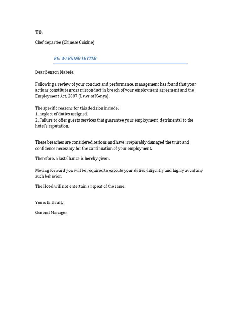 Warning Letter for Gross Misconduct | PDF