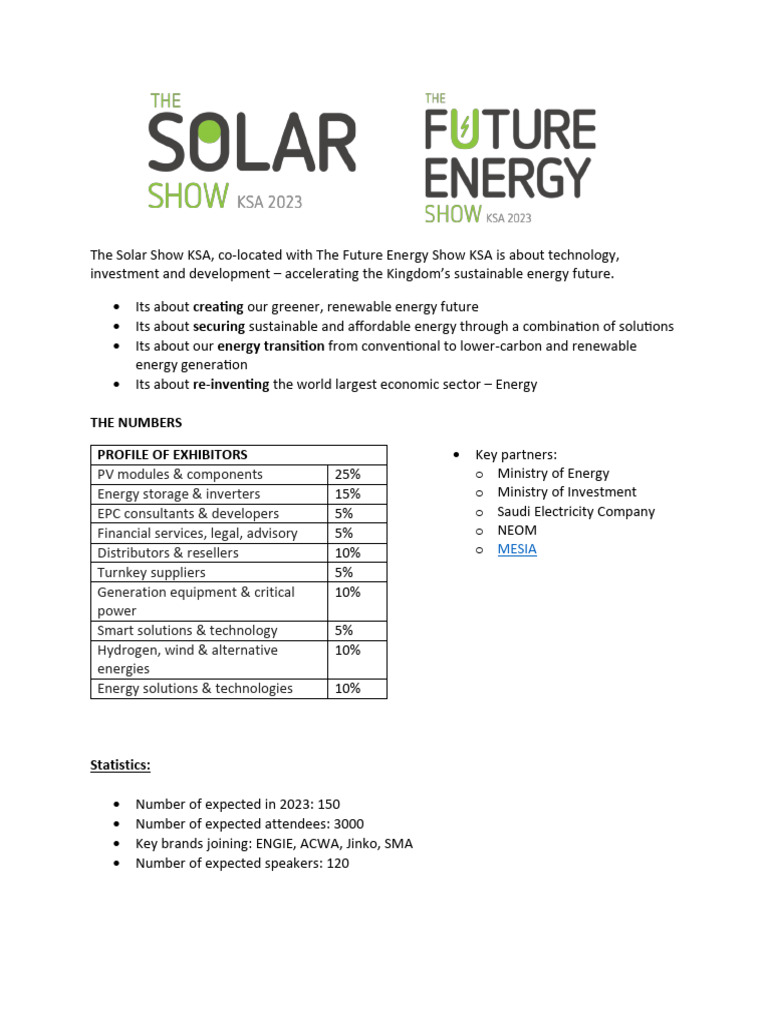 Solar Show KSA: Renewable Energy Expo | PDF