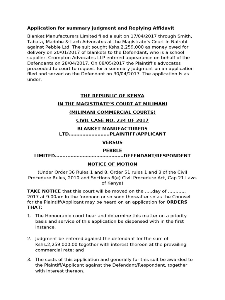 Summary Judgment Procedure and Reponse | PDF | Lawsuit | Judiciaries