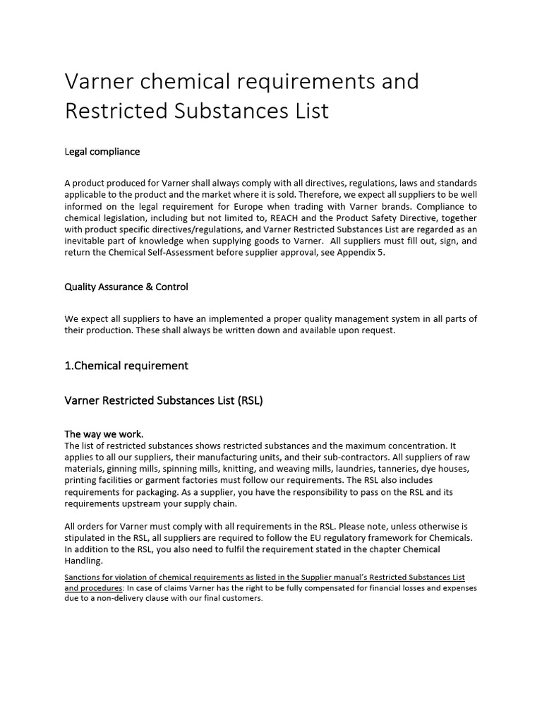Varner Restricted Substances List | PDF | Chemical Substances