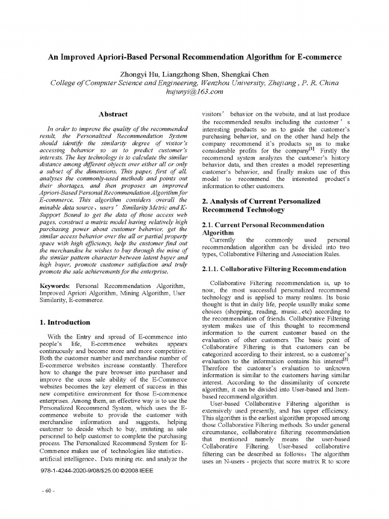 An Improved Apriori-Based Personal Recommendation Algorithm For E ...