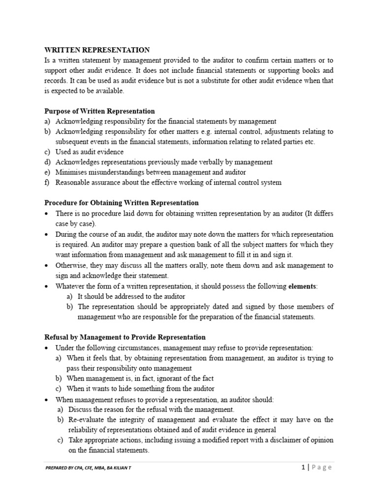 Written Representation in Audits | PDF | Audit | Going Concern
