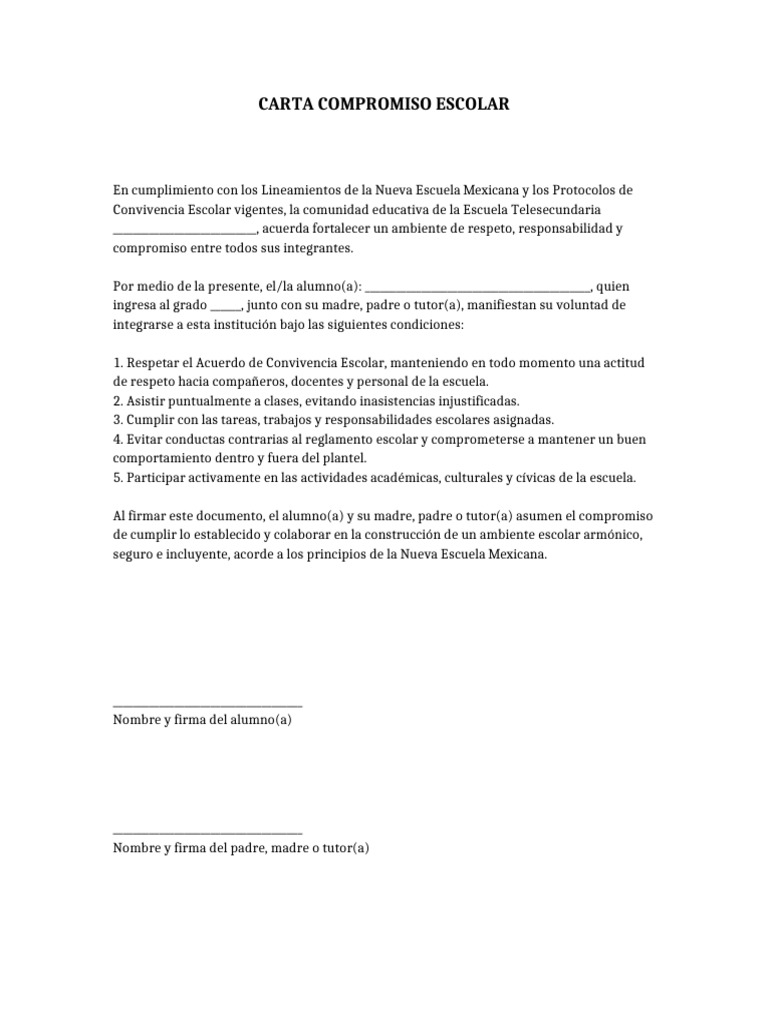 Carta de Compromiso Escolar 2023 | PDF