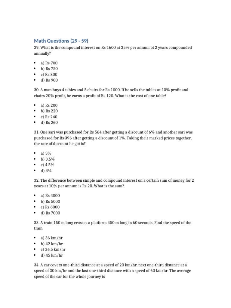 Math Questions 29 To 59 | PDF | Interest | Mathematics