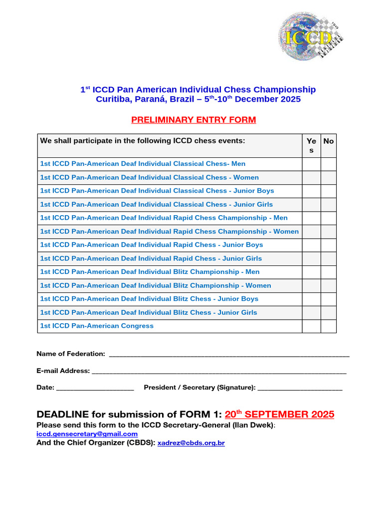 ICCD Pan American Chess Championship Entry | PDF