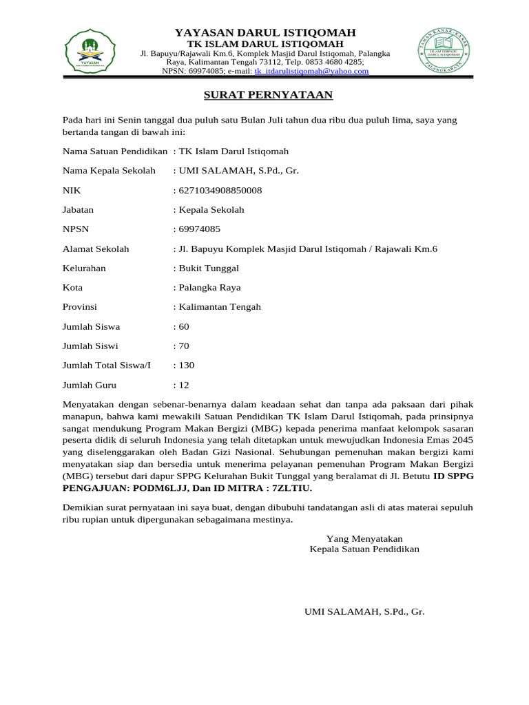Surat Penyataan MBG | PDF