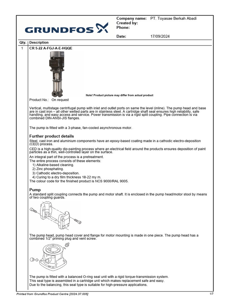 Grundfos CR 5-22 A Pump Specifications | PDF | Pump | Mains Electricity