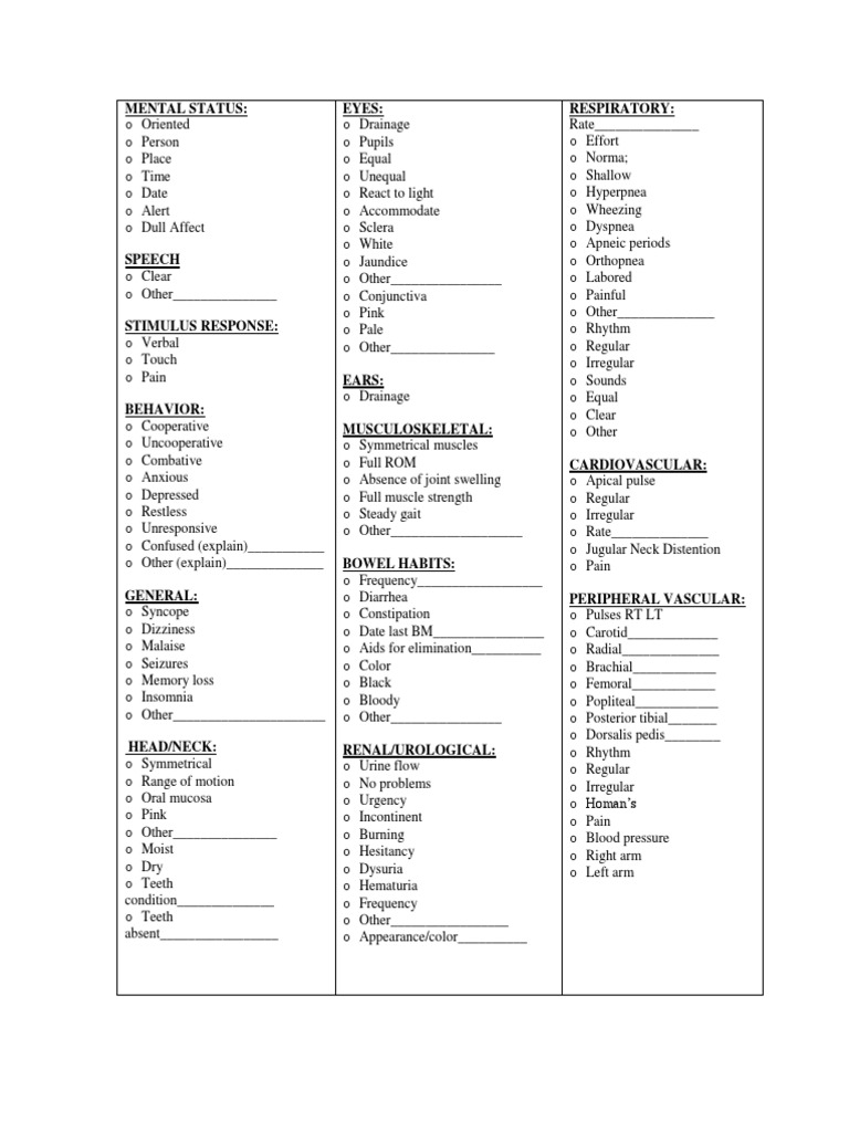 Comprehensive Physical Examination Findings and Assessment | PDF ...