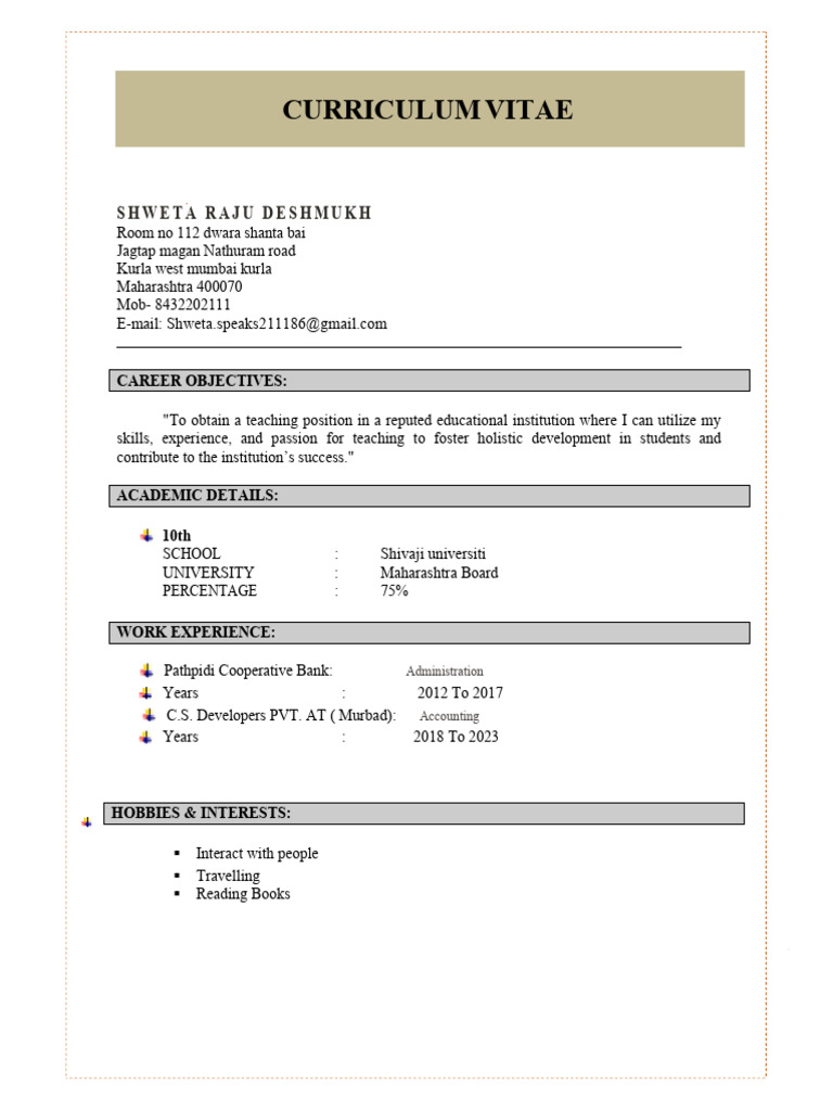 Shweta Deshmukh CV | PDF