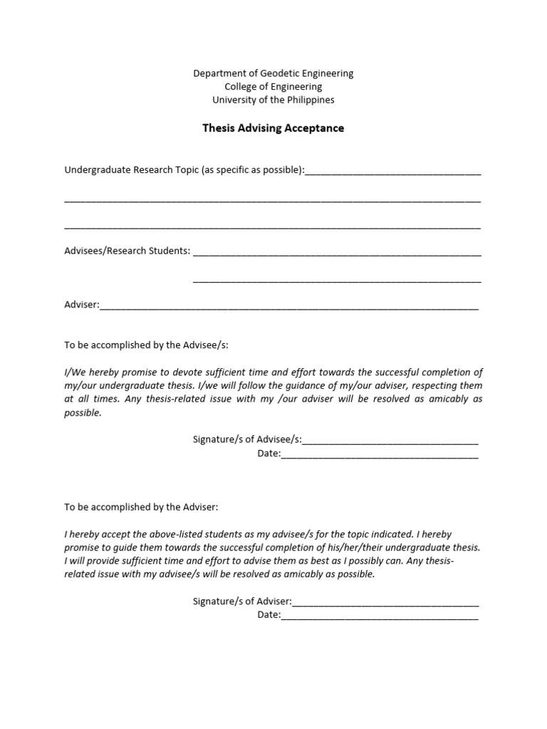 Thesis Advising Acceptance Form | PDF