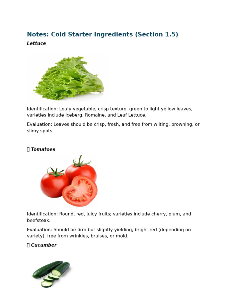 Ingredients For Cold Starters | PDF | Pickling | Cucumber