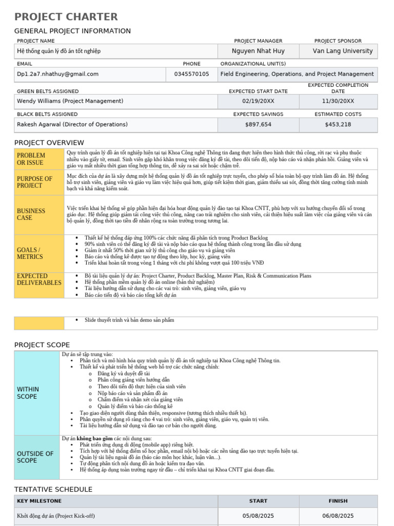IC Project Charter With Example Data 8556 WORD | PDF
