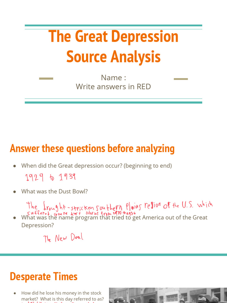The Great Depression Primary Source Analysis | PDF