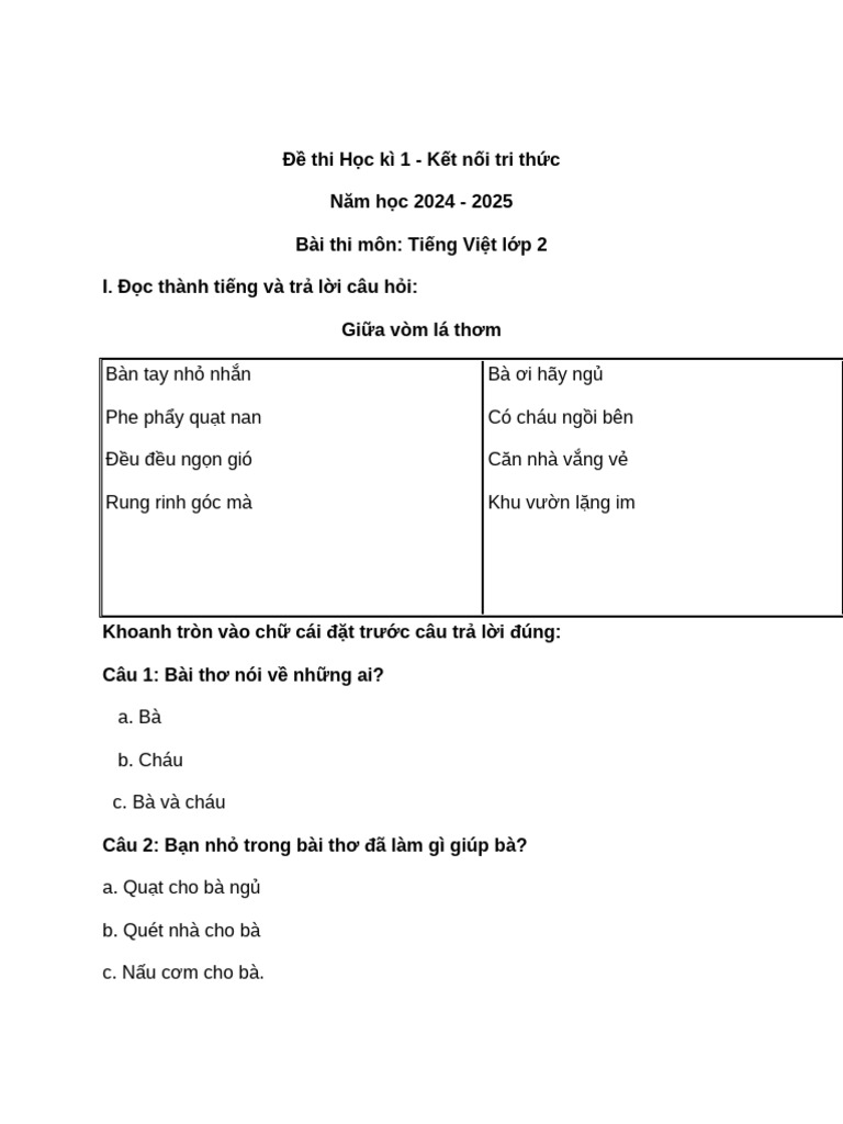 De Thi Tieng Viet 2 Ki 1 | PDF