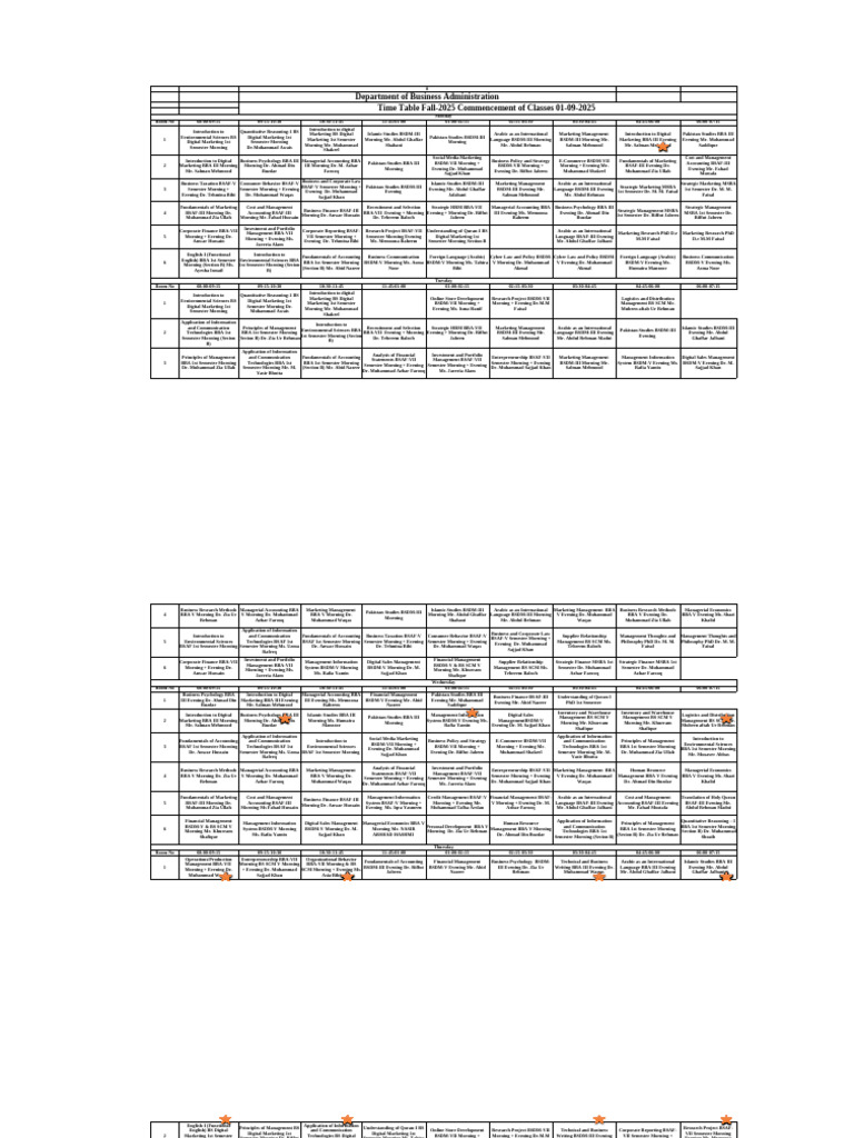 Fall 2025 Business Admin Class Schedule | PDF | Business | Business ...