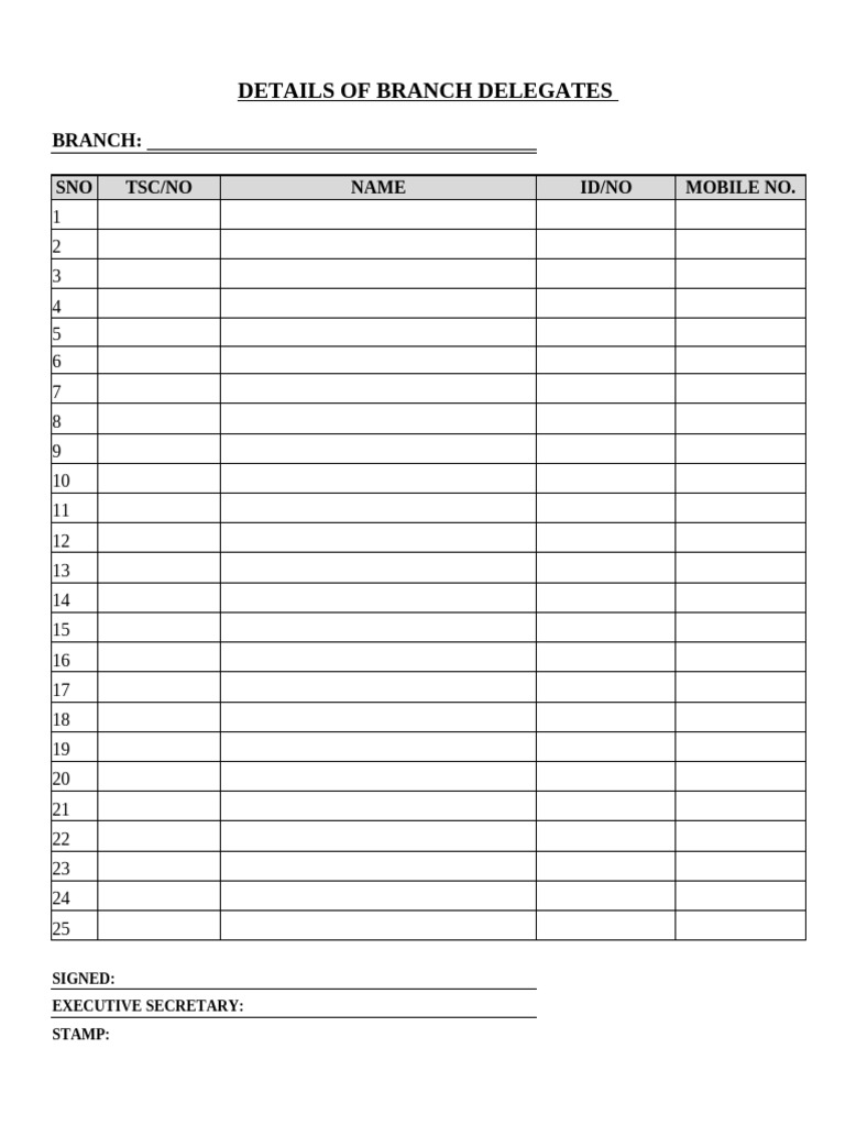 Branch Delegates - Template 2 | PDF