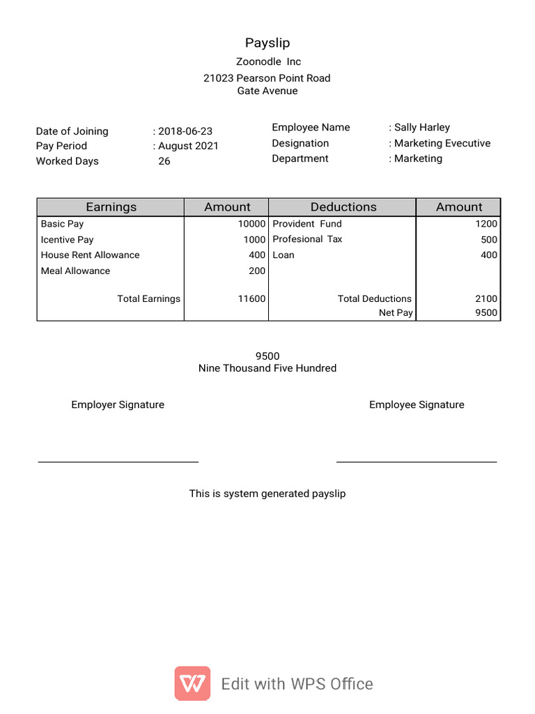 August 2021 Payslip for Sally Harley | PDF