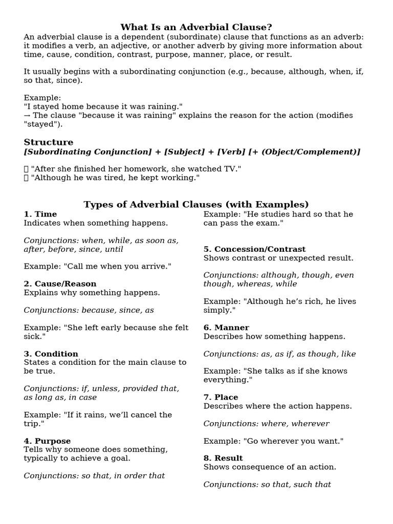 Understanding Adverbial Clauses | PDF | Adverb | Clause