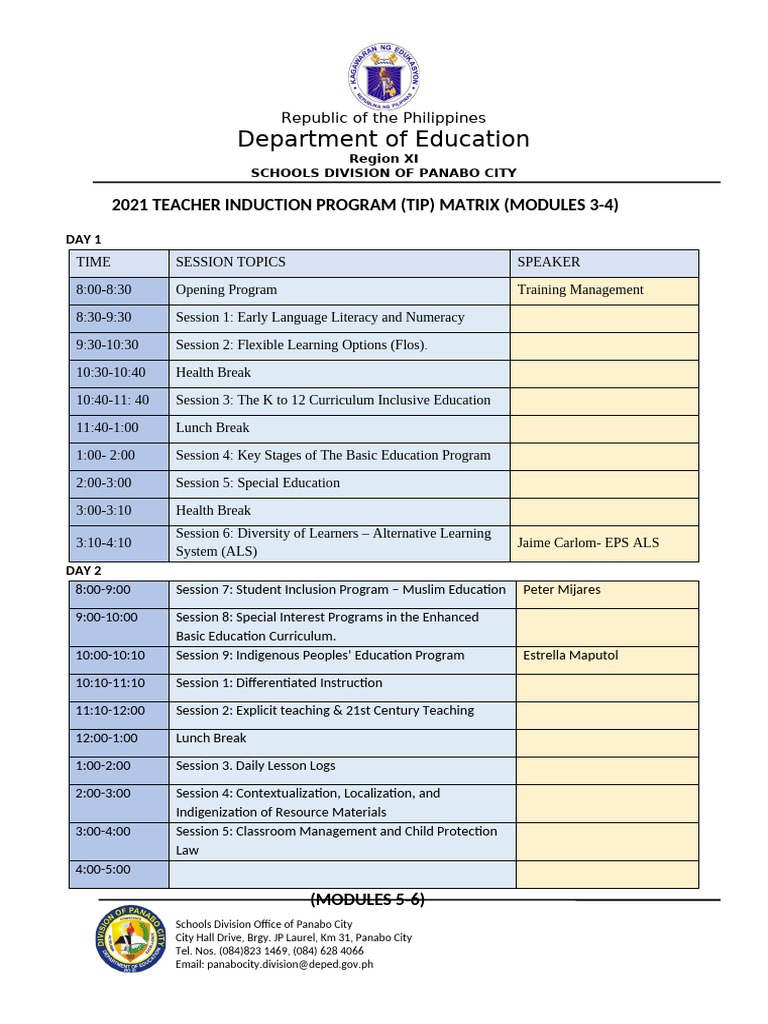 2021 TEACHER INDUCTION PROGRAM Modules 3 4 | PDF | Teachers | Differentiated Instruction