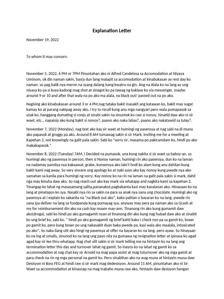 Explanation Letter | PDF