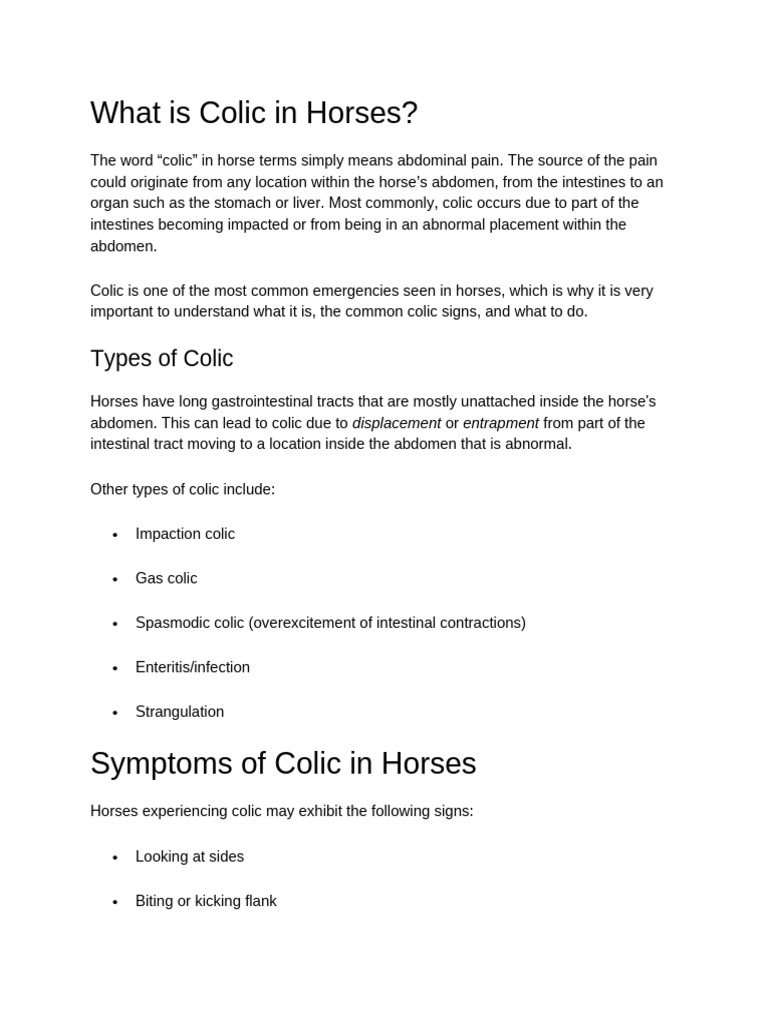 Understanding Colic in Horses: Causes & Care | PDF | Clinical Medicine ...