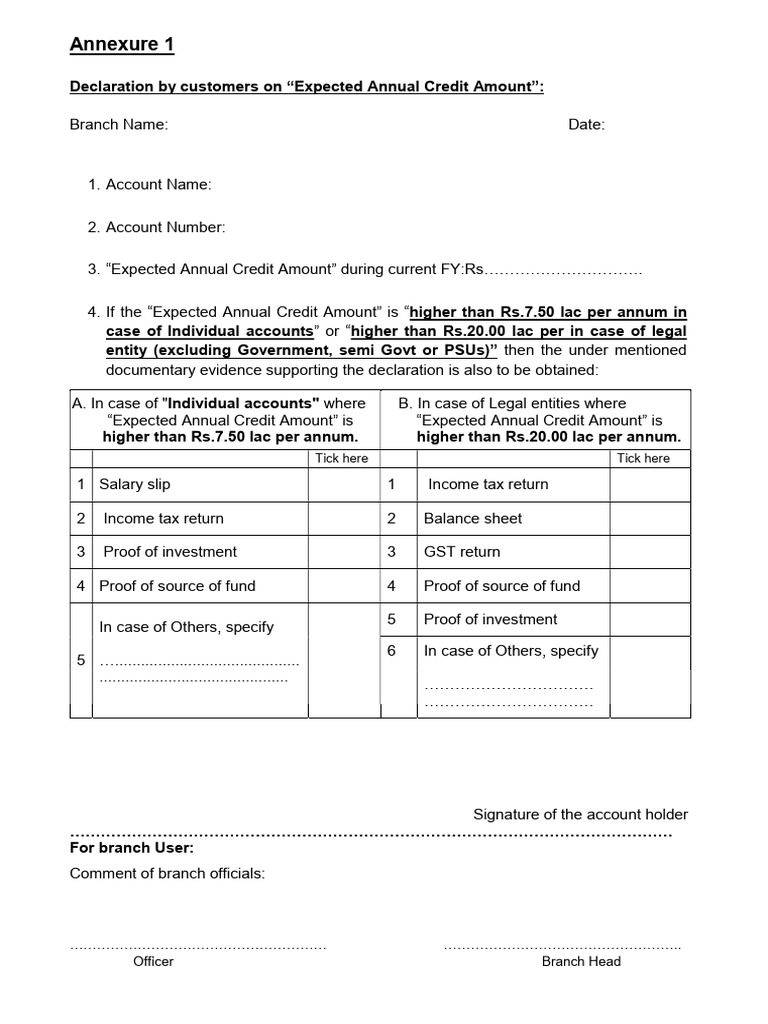 Expected Annual Credit Declaration Form | PDF | Government Finances | Taxes
