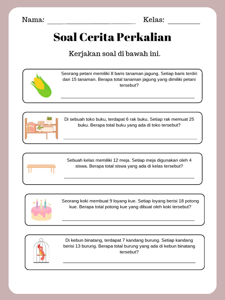 Soal Cerita Perkalian Lembar Kerja Cokelat Sederhana - 20250911 ...