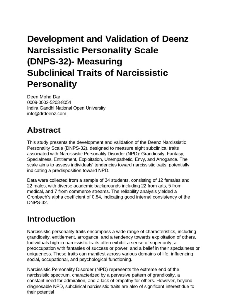 Deenz Narcissistic Personality Scale (DNPS-32) | PDF | Narcissism ...