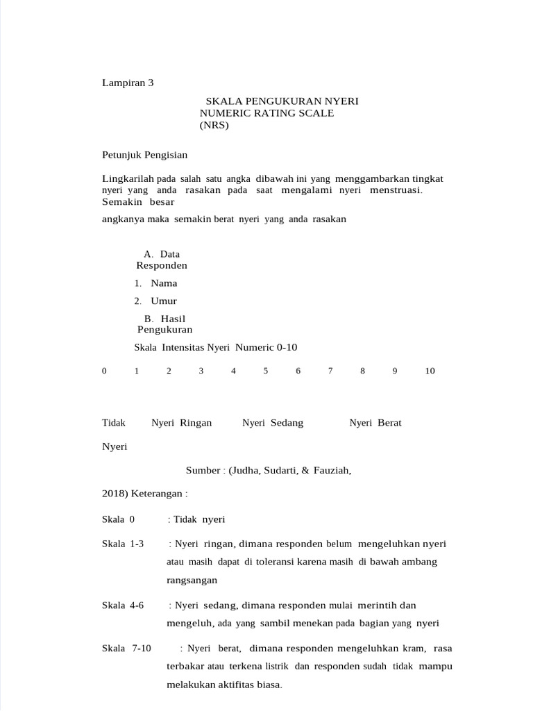 Skala Pengukuran Nyeri Menstruasi NRS | PDF
