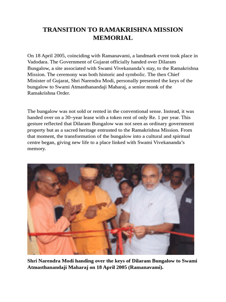 Transition To Ramakrishna Mission Memorial-A.n | PDF | Swami ...
