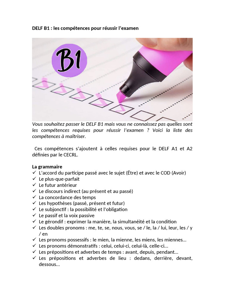 Compétences clés pour le DELF B1 | PDF