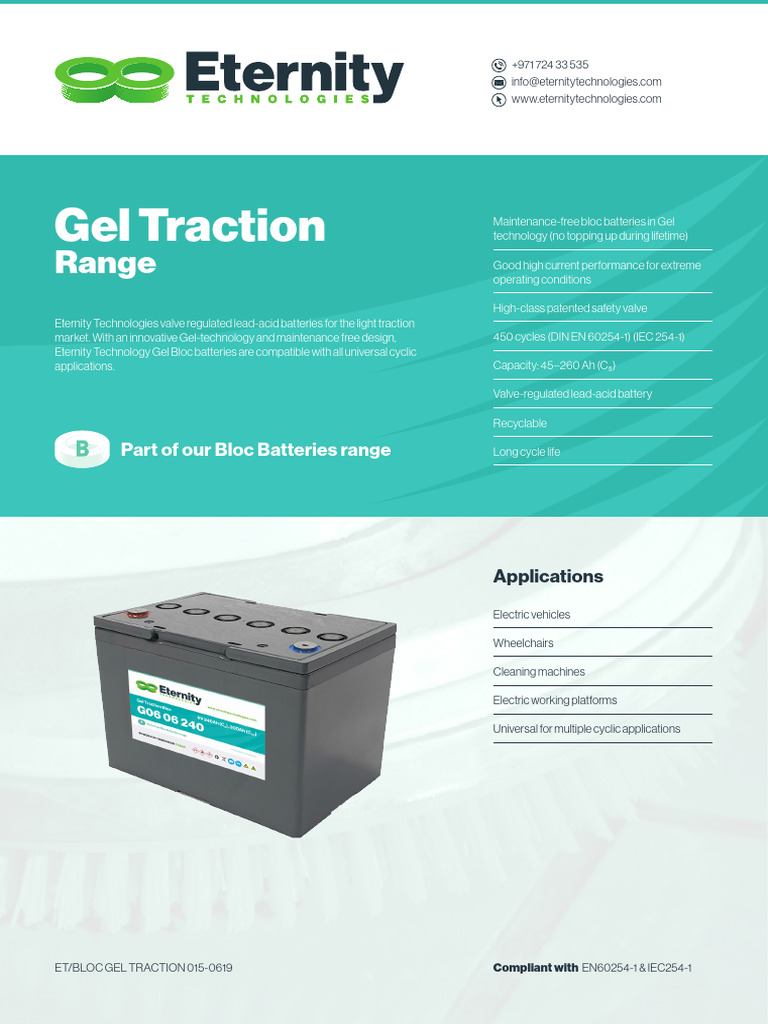 Eternity Gel Traction Batteries Overview | PDF | Manufactured Goods ...