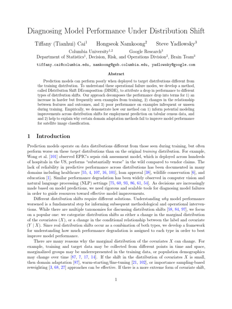 Diagnosing Model Performance Under Distribution Shift: Tiffany (Tianhui) Cai Hongseok Namkoong ...