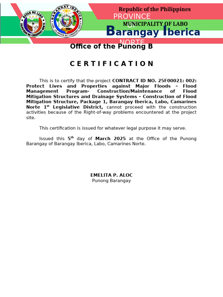 Flood Mitigation Project Certification Labo | PDF