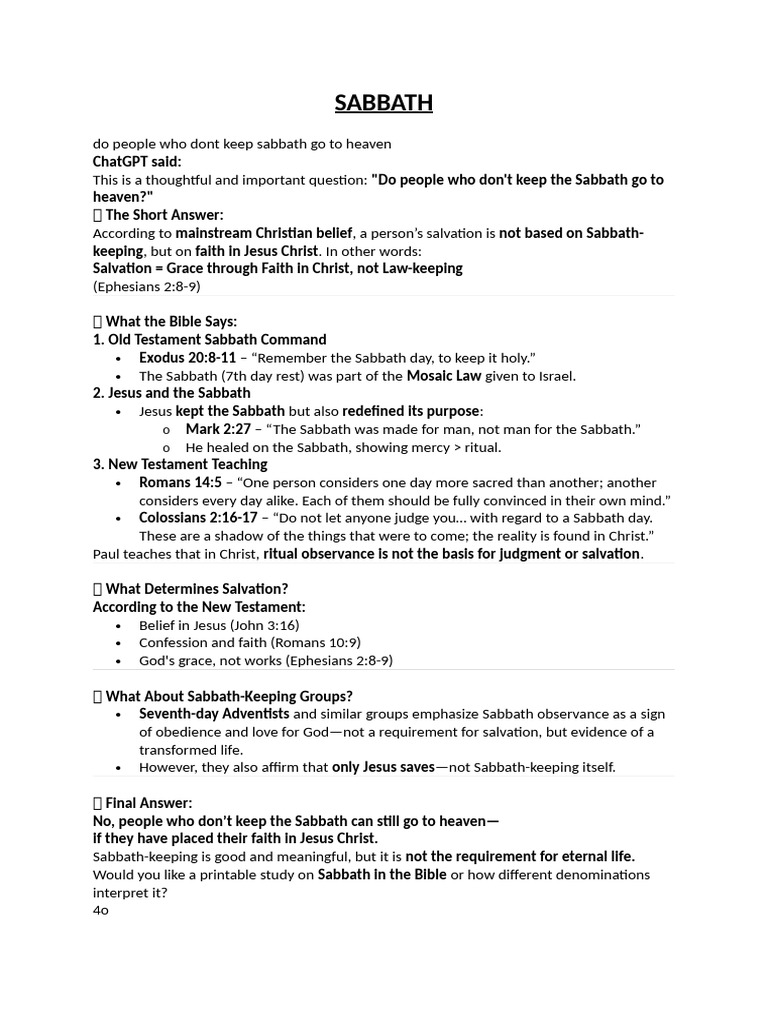 Sabbath Observance and Salvation Explained | PDF | Jesus | Resurrection ...