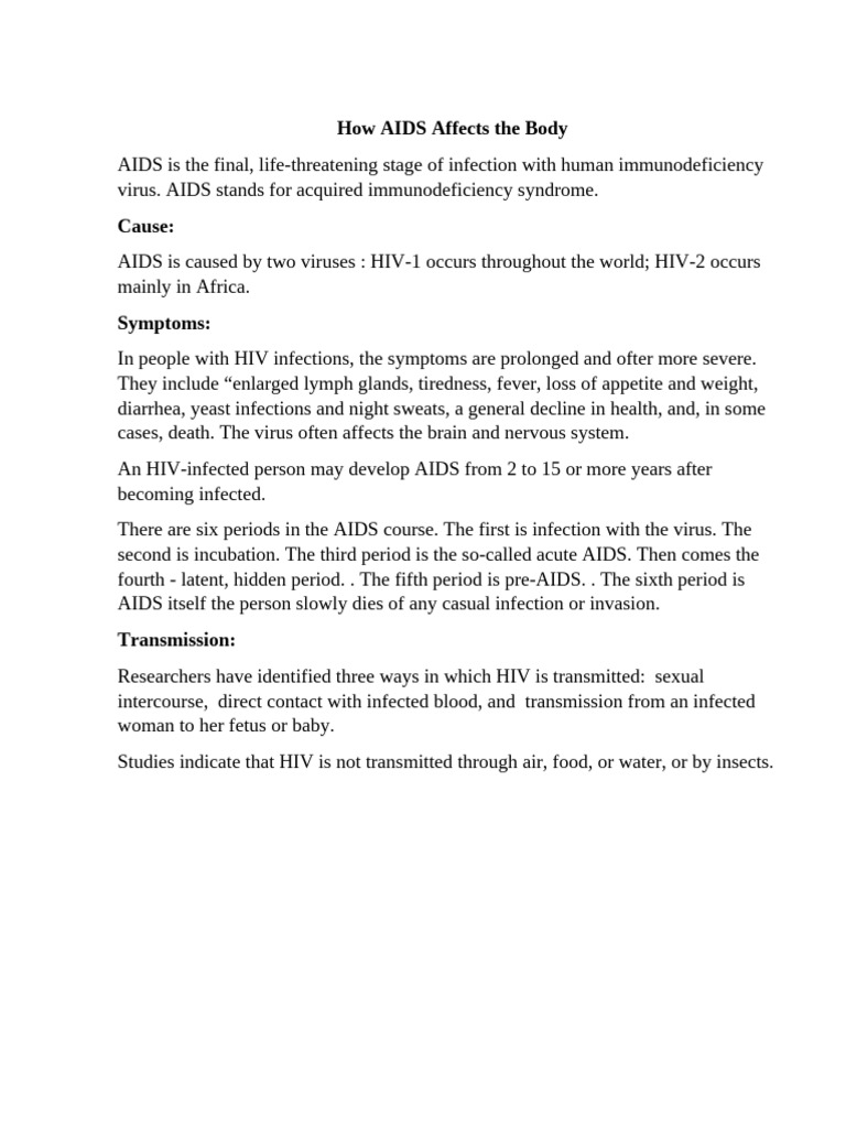 How AIDS Affects The Body | PDF