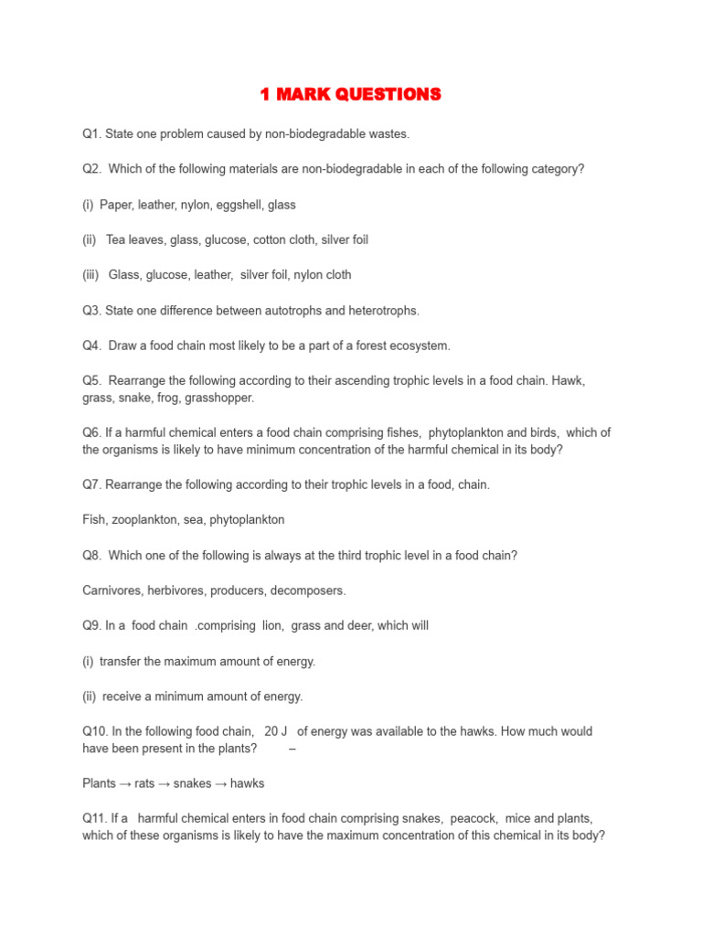 Ecosystem and Environmental Impact Questions | PDF | Ecosystem | Food Web