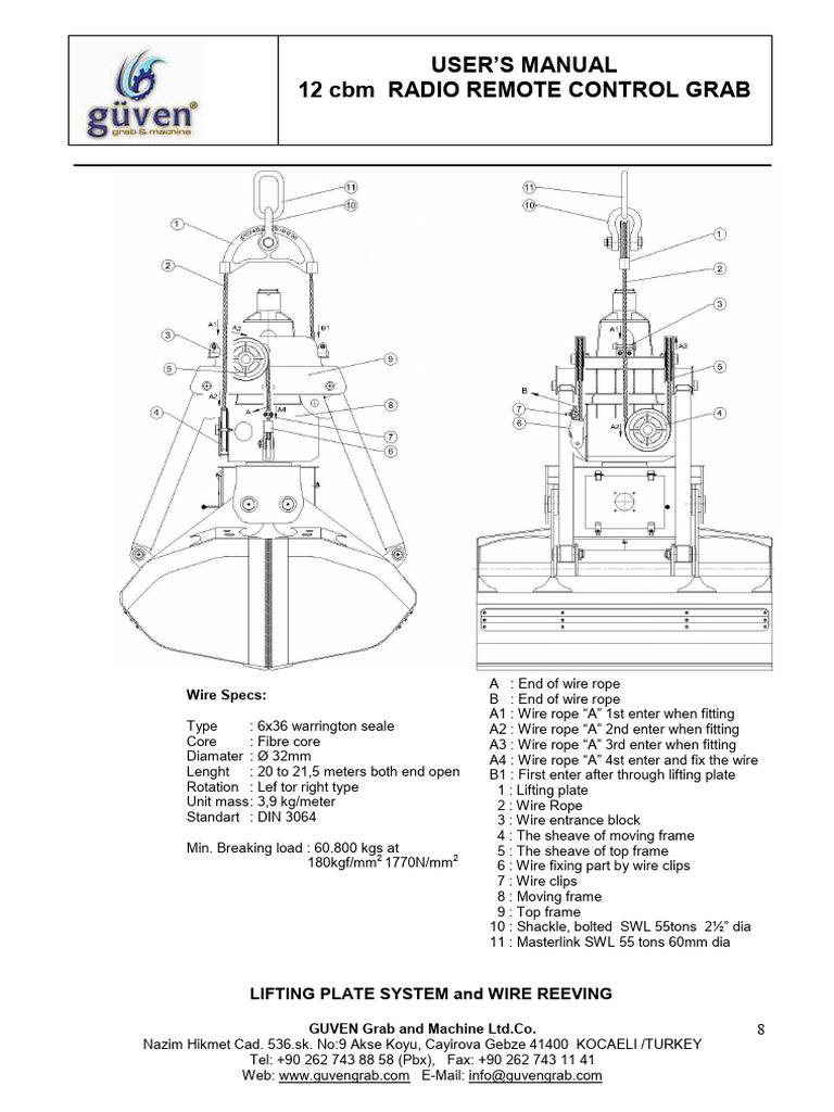Wire Rope Specs 12cbm Remote Control Grab | PDF