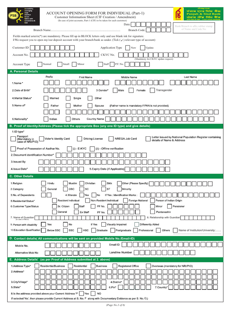 SBI Account Opening Form for Individuals | PDF | Banks | Identity Document